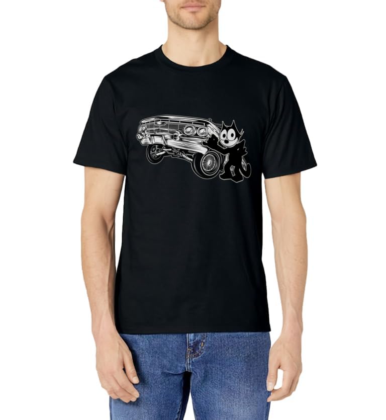 Felix Cat Cartoon Lowrider Hydraulic Bounce Tilt Car Club T-Shirt