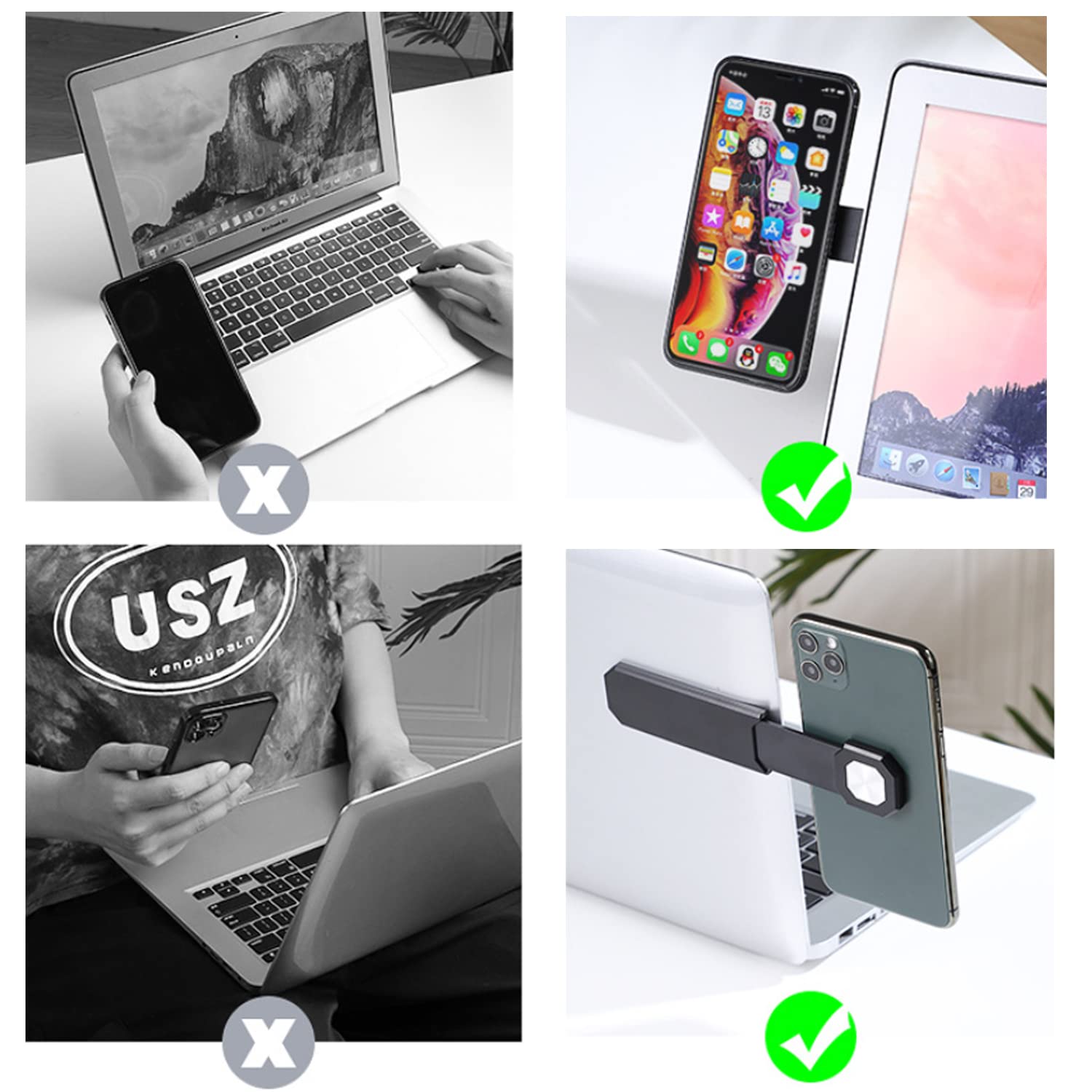 Laptop Phone Holder,Laptop Stand Adjustable Laptop Mount Monitor Expansion Bracket , Foldable Magnetic Cellphone Stand,Slim Portable Scalable Stand