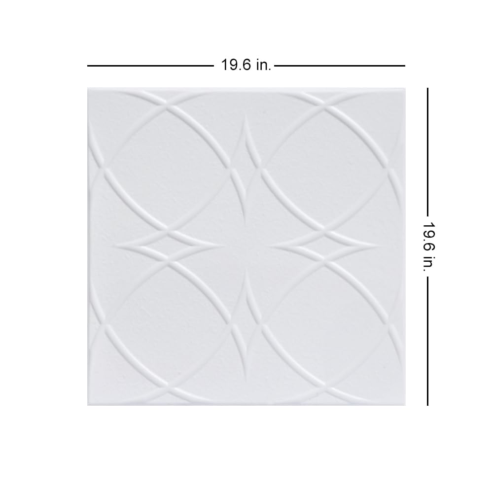 A La Maison Ceilings R82 Circles and Stars Foam Glue-up Ceiling Tile (259.2sq. ft./Case), Pack of 96, Ultra Pure White - Satin (Behr)