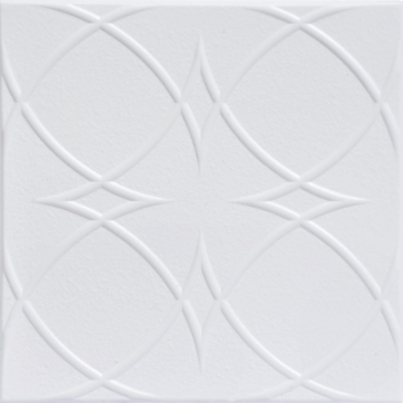 A La Maison Ceilings R82 Circles and Stars Foam Glue-up Ceiling Tile (259.2sq. ft./Case), Pack of 96, Ultra Pure White - Satin (Behr)