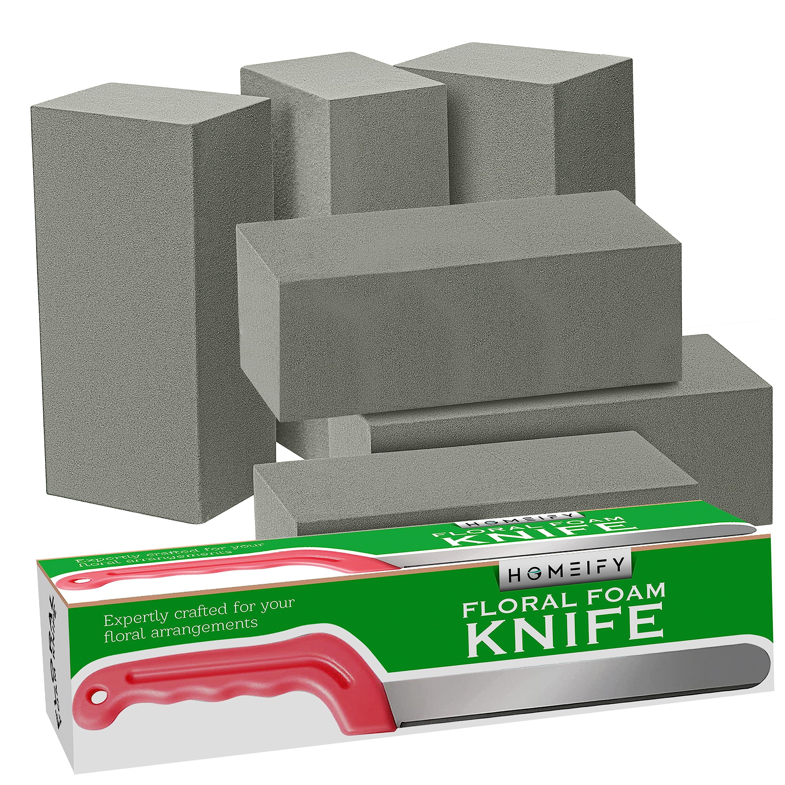 Pack of 6 Dry Floral Foam Blocks for Artificial Flower Arrangements, Styrofoam for Artificial Flowers & Crafts Supplies - with Craft Foam Block Cutting Knife, Styrofoam Blocks - 8.75"L x 4"W x 2.75"H