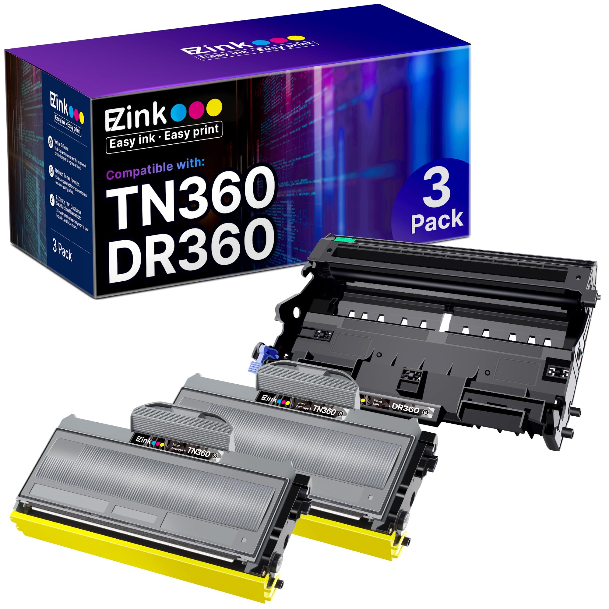 E-Z Ink (TM) Compatible Toner Cartridge & Drum Unit Replacement for Brother TN360 TN330 DR360 DR-360 High Yield Compatible with DCP-7040 DCP-7030 MFC-7840W HL-2140 MFC-7340(2 Toner, 1 Drum Unit)