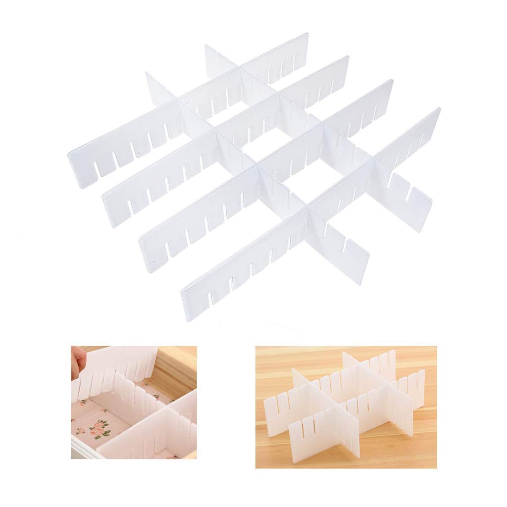 Saim Drawer Organizers,Adjustable Drawer Organizer Dividers,White DIY Plastic Grid Drawer Organizer for Socks, Underwear, Lingerie, Makeup, Kitchen, Dresser - 6 Pcs