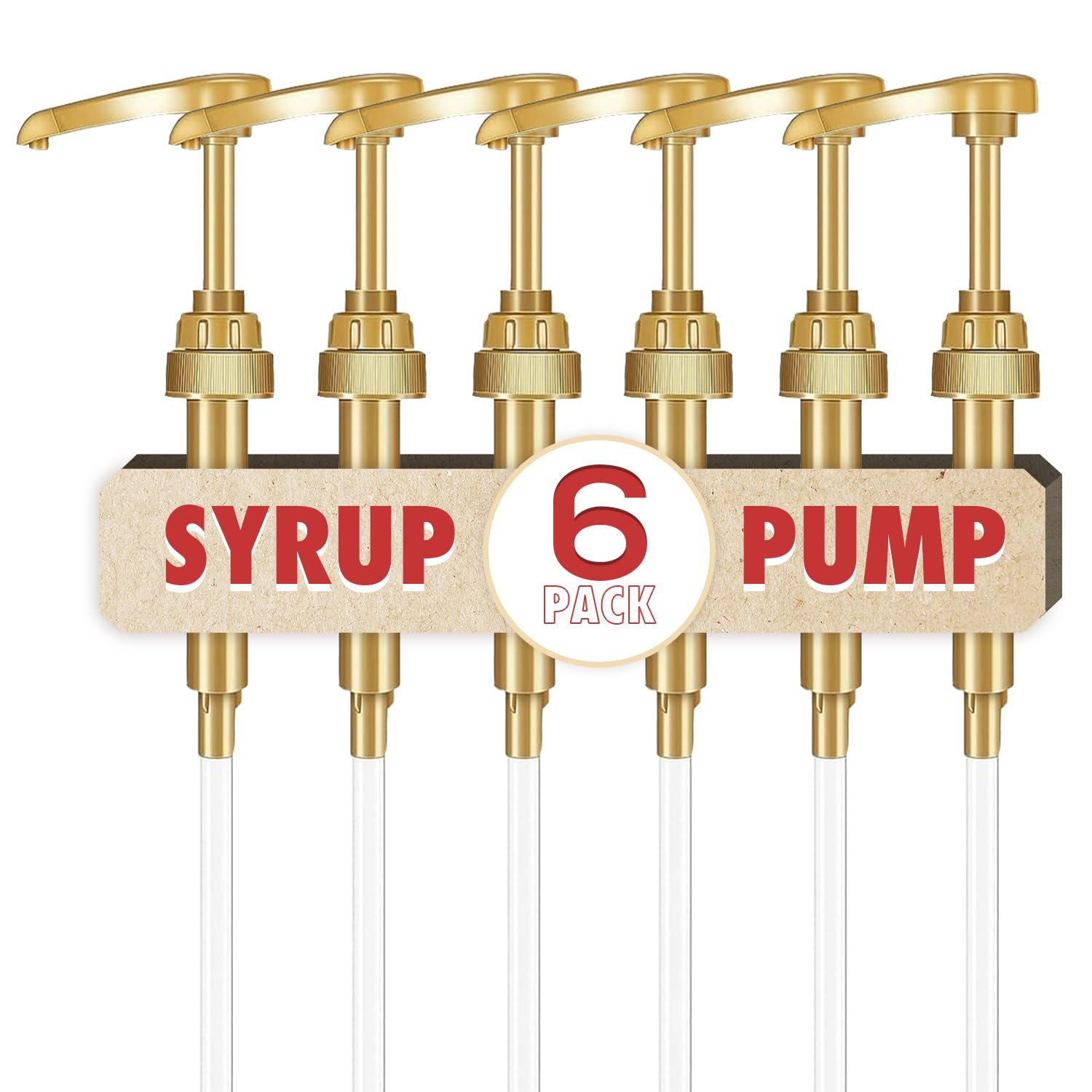 Coffee Syrup Pump Dispenser, 6 Pack Syrup Pump for 750ml/25.4 oz Syrup Bottle, Gold Pumps for Coffee Syrup Bottle, works with Torani, DaVinci, Jordans Skinny 750ml Syrups Bottles (Gold)