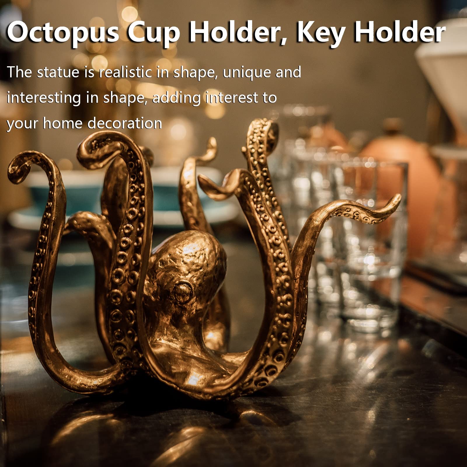 dytcfly Octopus Mug Holder for Home Decor, Upgrade Anti-Drop ccoffee Cup Holder for countertop,Retro Style Gold Resin Octopus Cup Holder, Octopus Statue Accessories for Kitchen Restaurant Coffee bar