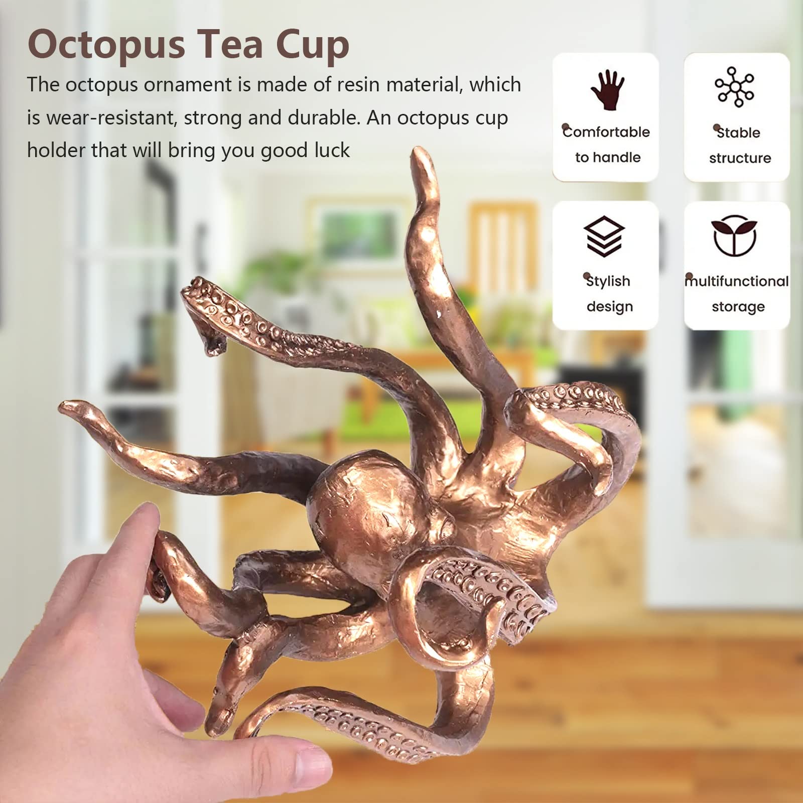 dytcfly Octopus Mug Holder for Home Decor, Upgrade Anti-Drop ccoffee Cup Holder for countertop,Retro Style Gold Resin Octopus Cup Holder, Octopus Statue Accessories for Kitchen Restaurant Coffee bar
