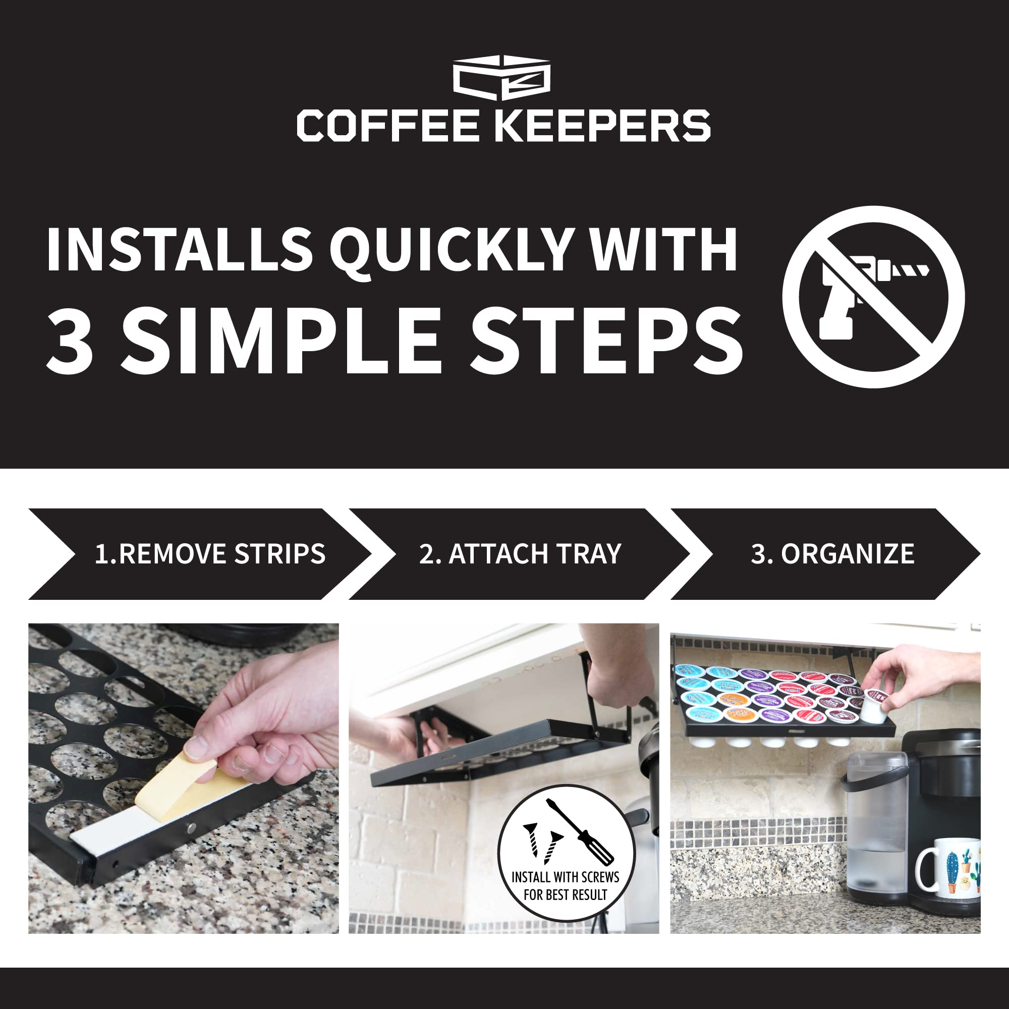 Coffee Keepers Under Cabinet Coffee Pod Holder - Storage Organizer for K-Cup® packs - Discreet Design - Holds 24 Single Coffee Pods - Easy, No-Drill Install - For Home, RV, & Boat Storage
