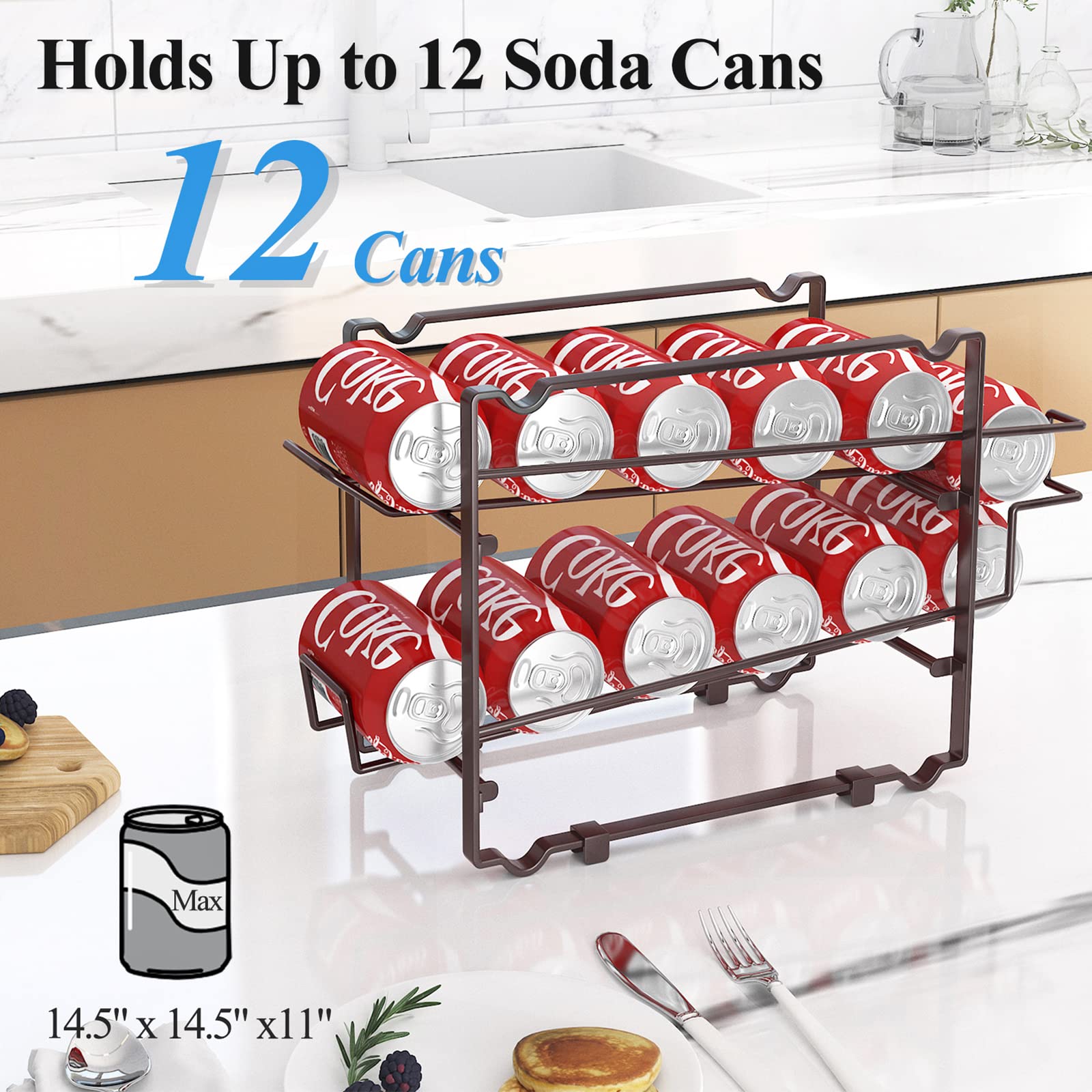 Wisdom Star 2 Pack Soda Can Organizer Rack for Pantry, Stackable Beverage Soda Can Storage Dispenser Holder for Refrigerator, Cabinet, Brown