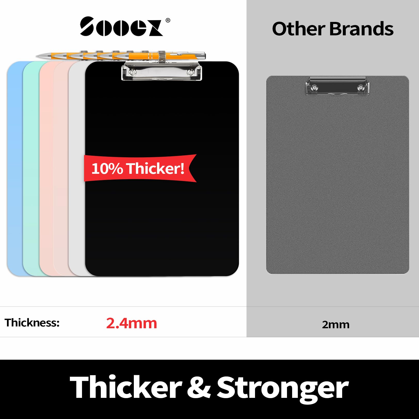 Sooez Plastic Clipboard with Pen Holder, [10% Thicker] Clip Boards 8.5x11 with Low Profile Clip, Kids Clipboards for School, Cute Hanging Clipboard, Standard Letter Size A4 Clipboard for Women, Work