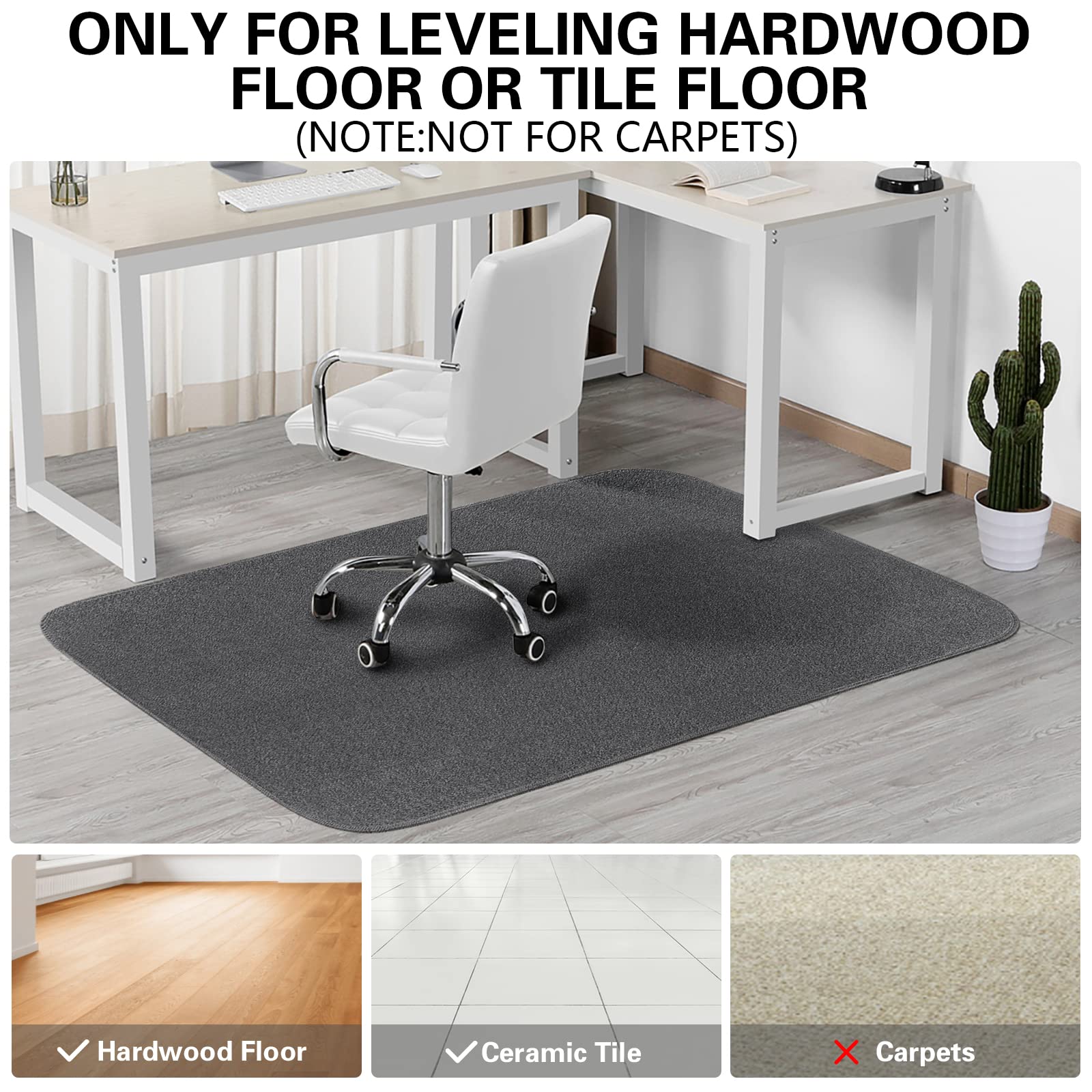 Office Chair Mat for Hardwood Floor & Tile Floor, 48" × 35" Computer Desk Chair Mat for Gaming, Low-Pile Desk Rug, Large Anti-Slip Floor Protector Mat for Rolling Chair, Washable Reusable - Stickers