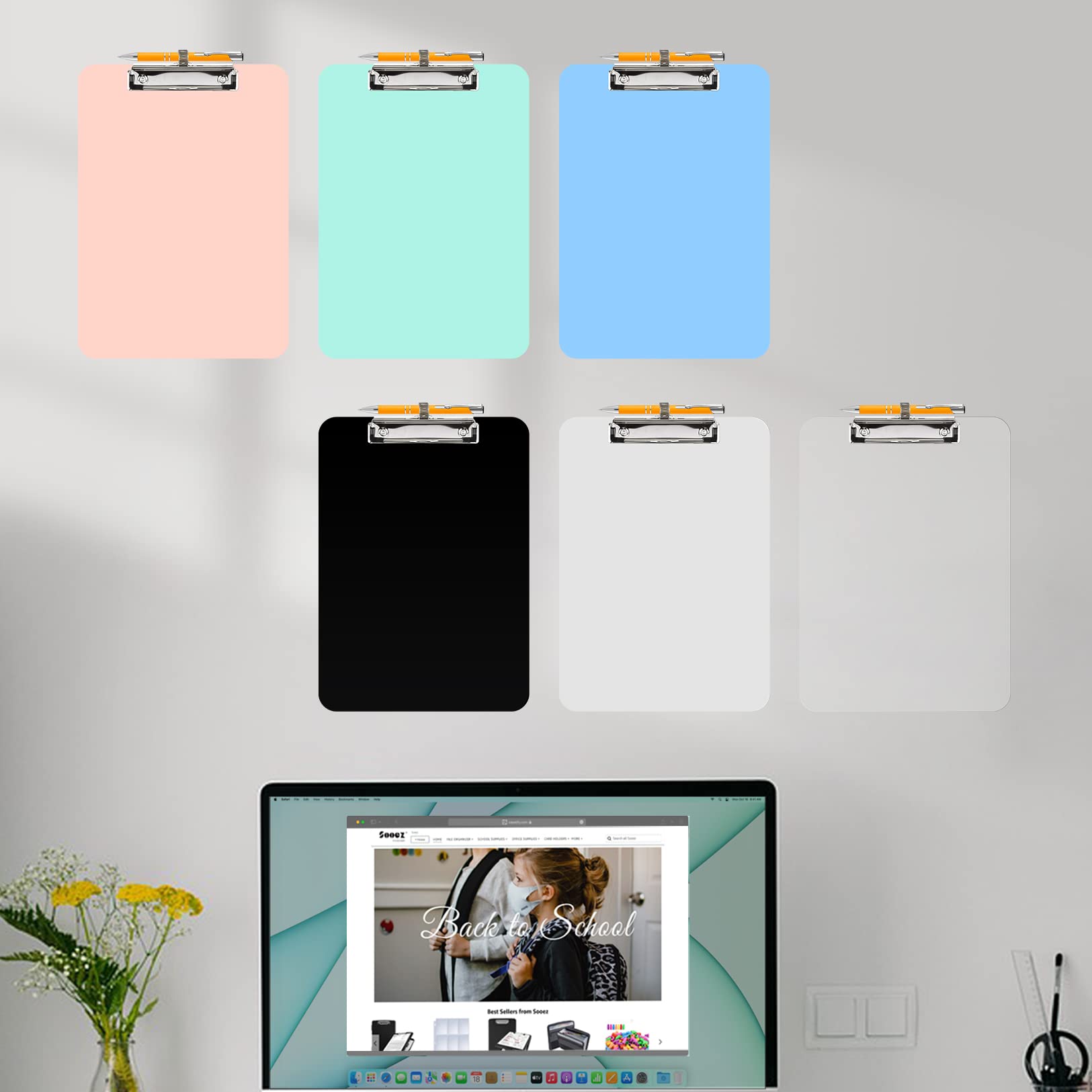 Sooez Plastic Clipboard with Pen Holder, [10% Thicker] Clip Boards 8.5x11 with Low Profile Clip, Kids Clipboards for School, Cute Hanging Clipboard, Standard Letter Size A4 Clipboard for Women, Work