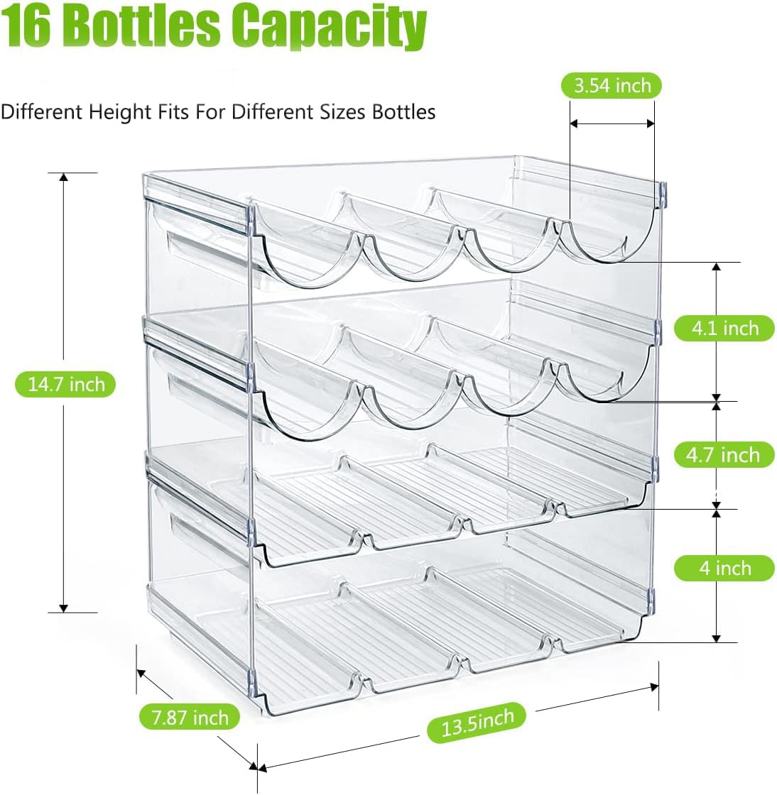 Water Bottle Organizer For Cabinet,4 Pack Plastic Clear Stackable Bottle Holder Storage,Pantry Organizer and Cabinet Organizer,Wine Rack/Drink Bottle Storage Stand for Refrigerator,Kitchen,Freezer