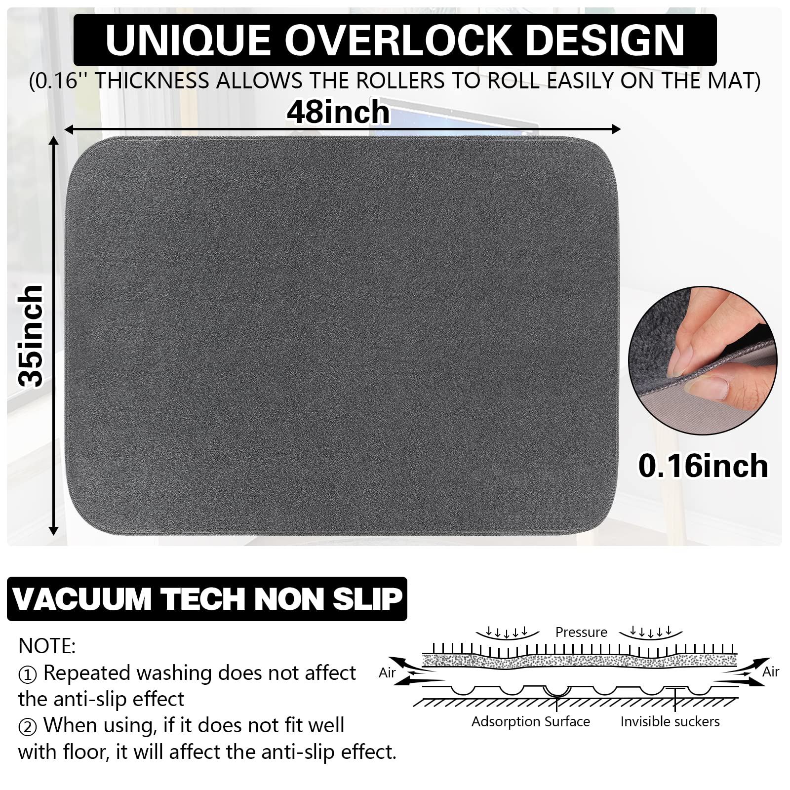 Office Chair Mat for Hardwood Floor & Tile Floor, 48" × 35" Computer Desk Chair Mat for Gaming, Low-Pile Desk Rug, Large Anti-Slip Floor Protector Mat for Rolling Chair, Washable Reusable - Stickers