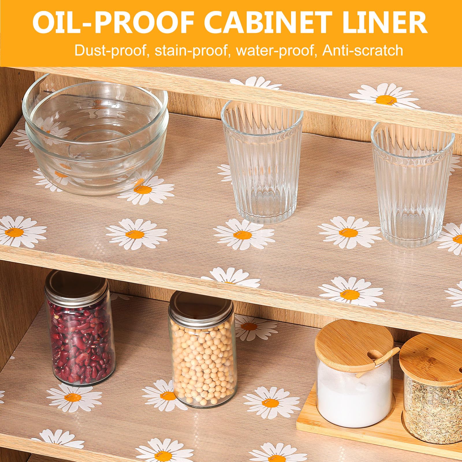 INNOLITES Drawer and Shelf Liner, Non Adhesive Waterproof Kitchen Cabinet Liner, Non Slip EVA Shelf Liner for Kitchen Cabinet, Drawers, Shelves, Pantry, Dresser, 17.5" × 78.7"