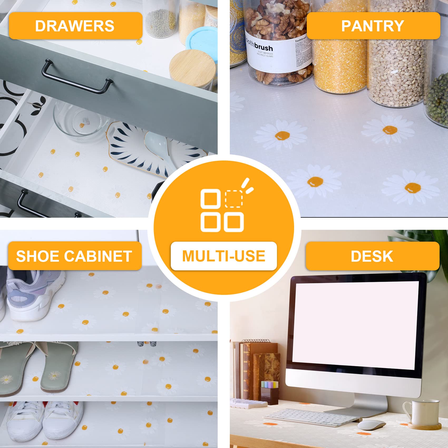 INNOLITES Drawer and Shelf Liner, Non Adhesive Waterproof Kitchen Cabinet Liner, Non Slip EVA Shelf Liner for Kitchen Cabinet, Drawers, Shelves, Pantry, Dresser, 17.5" × 78.7"