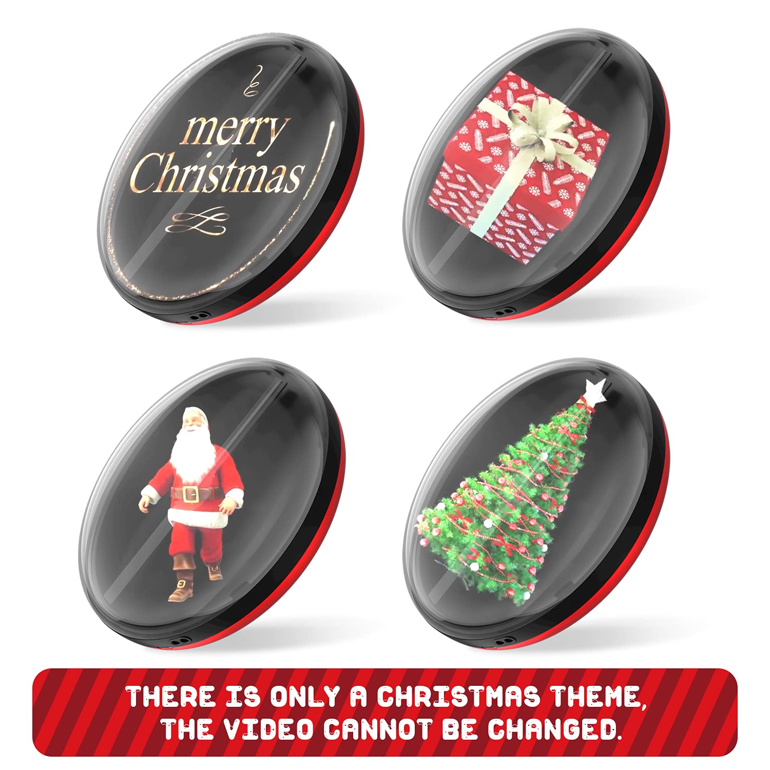 3D Hologram Fan Christmas Ball Ornaments for Xmas Tree, 5.9" Christmas Tree Topper Lighted, Built-in Bluetooth 3D Holographic Display Christmas Theme Video, Decorative Hanging Ball Gfit for Kids