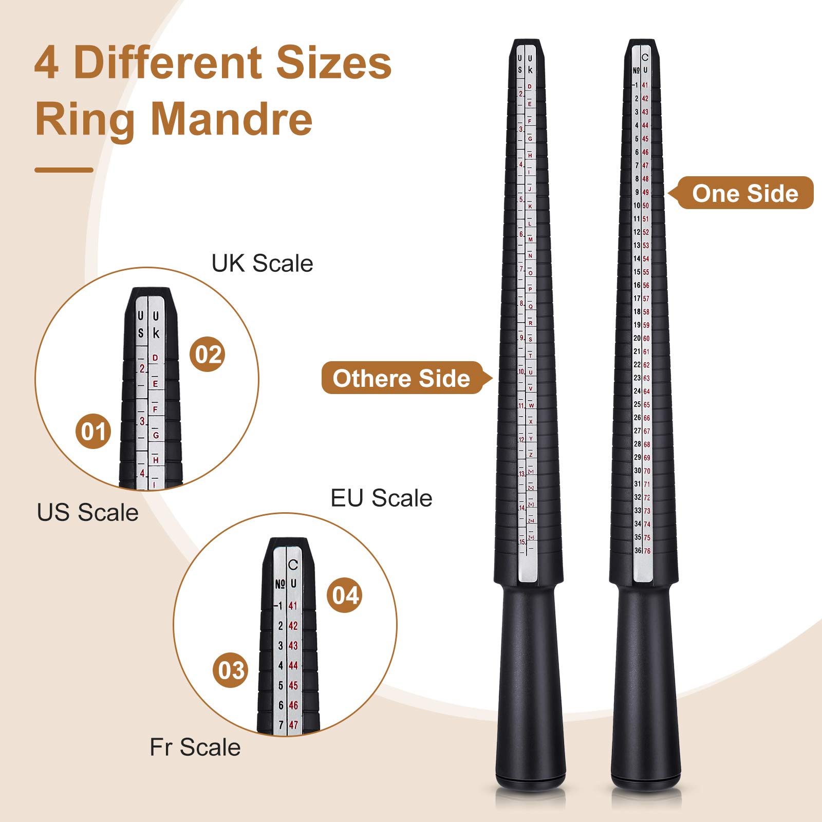11 Pieces US UK Ring Mandrel Set, Size 1-13 with Half Size Ring Sizer Gauge Ring Mandrel Jewelry Hammer Ring Sizer Adjuster Polishing Cloth Polishing Stick Polished Agate Knife Measuring Tool (Black)