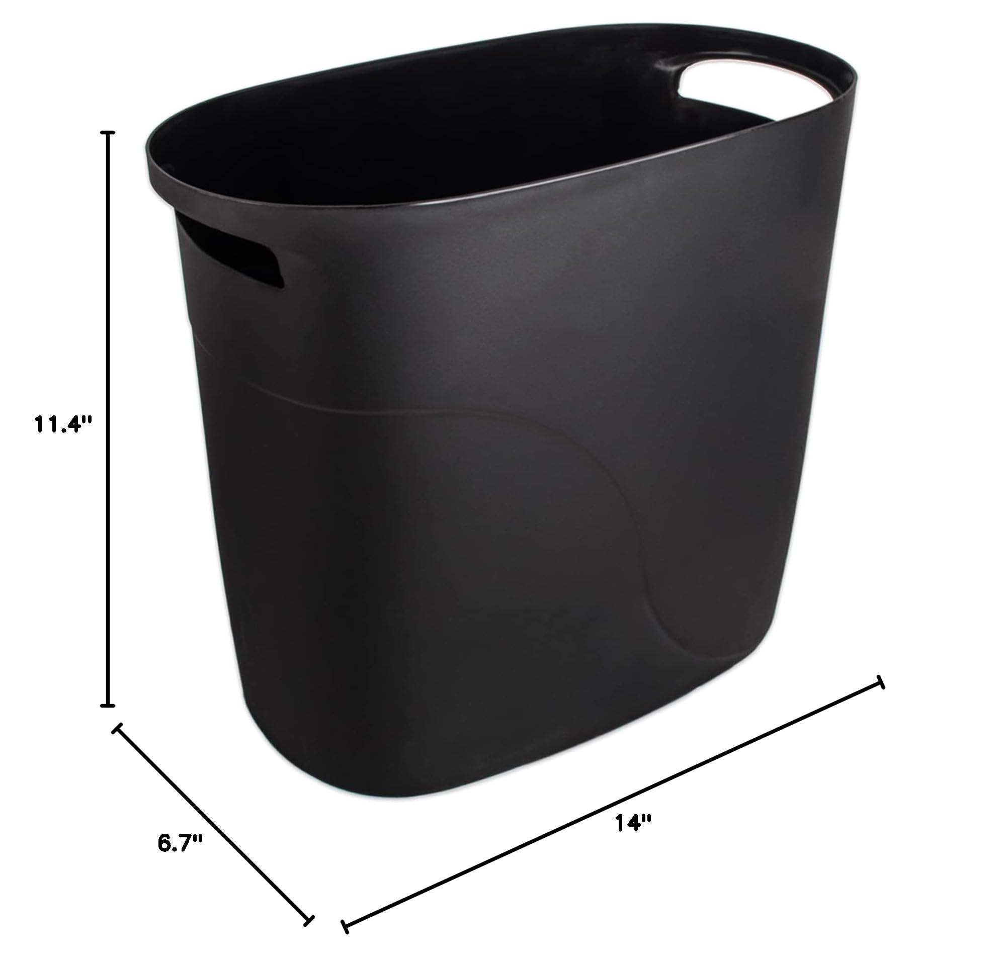 JiatuA Plastic Small Trash Can Slim Waste Basket with Handles 3.2 Gallon Narrow Garbage Container Bin for Bathroom, Bedroom, Kitchen, Home Office Under Desk, Dorm, Laundry Room, Kids Room, Black