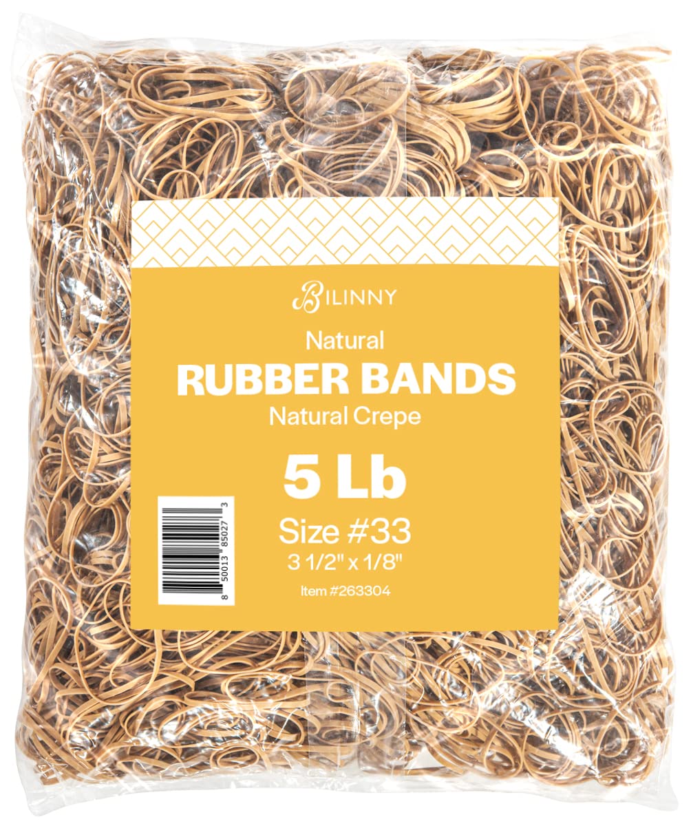 BILINNY Rubber Bands Size 33 - 5 lb. Bulk Pack Made in USA - Tan Color - 3.5 X 1/8 inches RubberBands