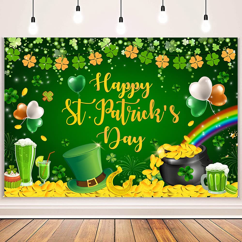 AIBIIN Happy St.Patrick's Day Decorations St.Patrick's Day Banner Backdrop Green Shamrock Photo Background St.Patricks Day Green Backdrop Beer Green Leaf Cover Banner Vinyl 7x5ft
