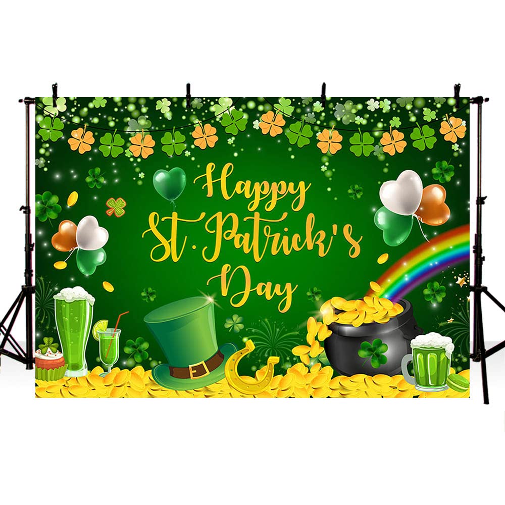 AIBIIN Happy St.Patrick's Day Decorations St.Patrick's Day Banner Backdrop Green Shamrock Photo Background St.Patricks Day Green Backdrop Beer Green Leaf Cover Banner Vinyl 7x5ft