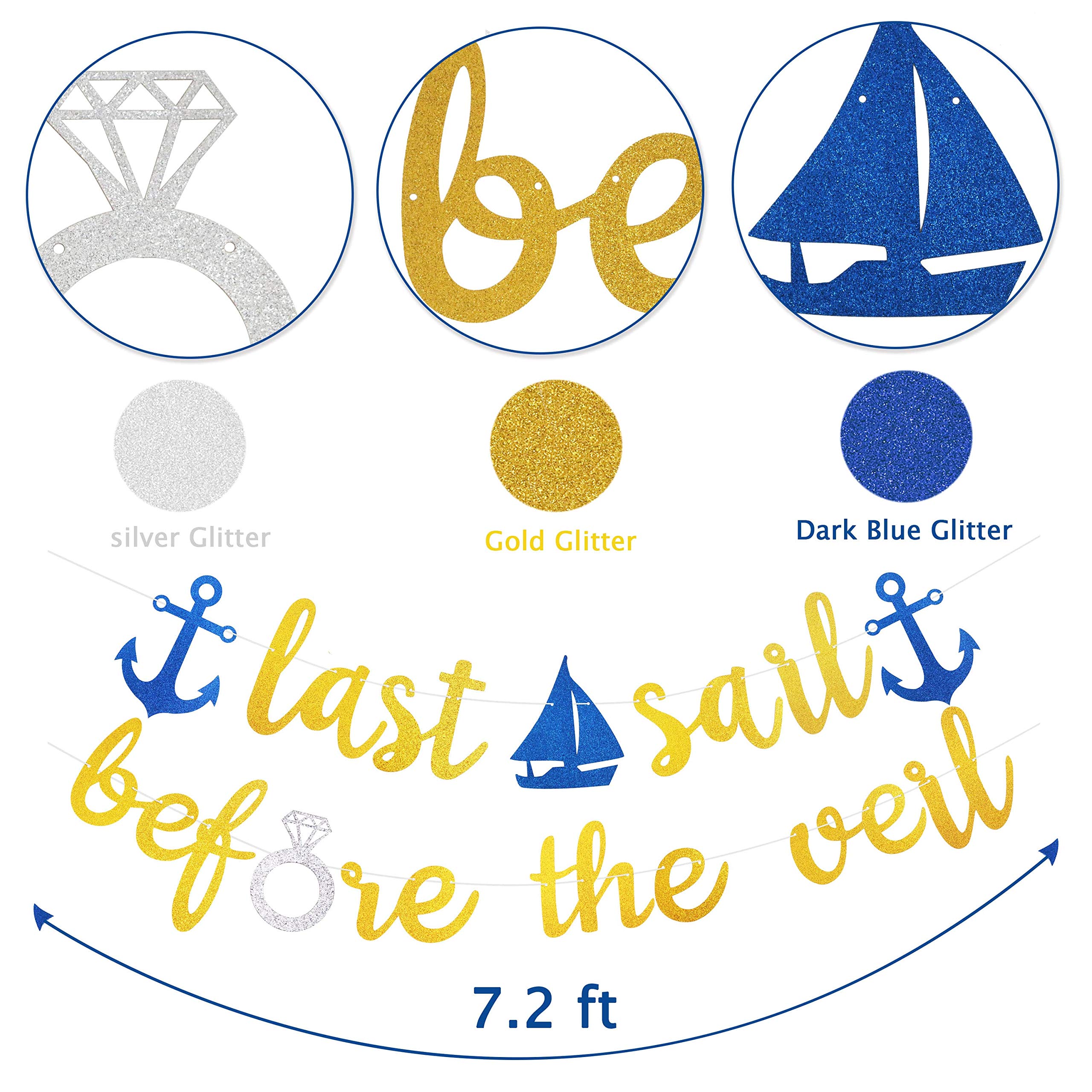Last Sail Before the Veil Gold Glitter Banner for Nautical Sailor Theme Bachelorette Bride to Be Party Anchor Cruise Banner Decorations