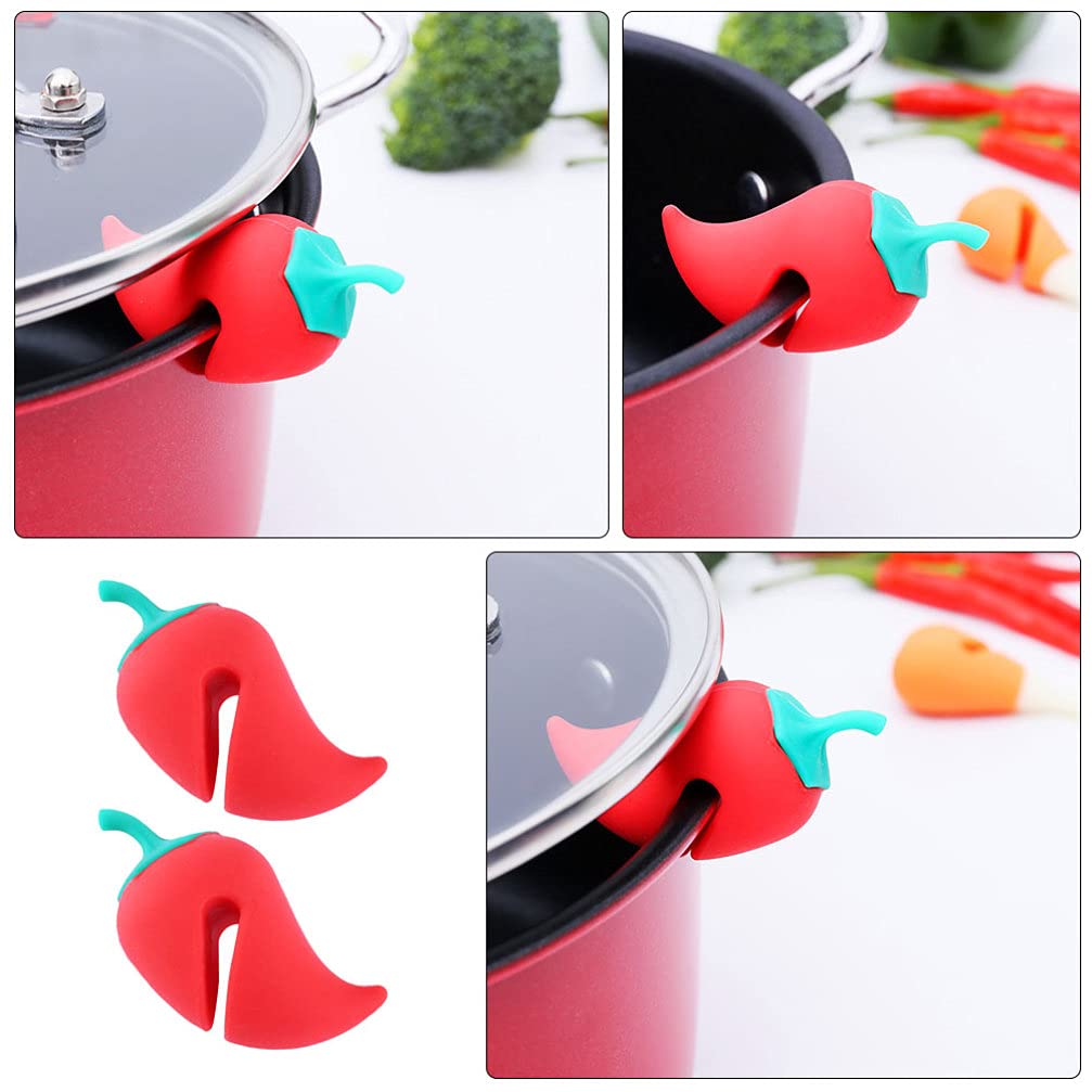 Hemoton Pot Cover Holder 1 Set 2pcs Spill Proof Lid Lifter for Soup Pot Silicone Kitchen Tools Lid Stand Heat Resistant Holder Let Steam Release Cooking Helpers Decoration Spill Stopper