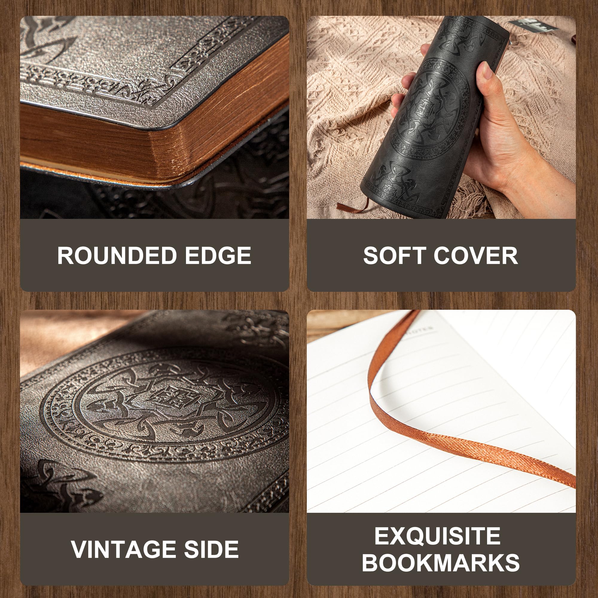 CAGIE Leather Vintage Journal for Men Soft Cover 256 Lined Pages Notebook 180 Lay Flat for Writing Travel Diary, 5.7'' x 8.3'', Black