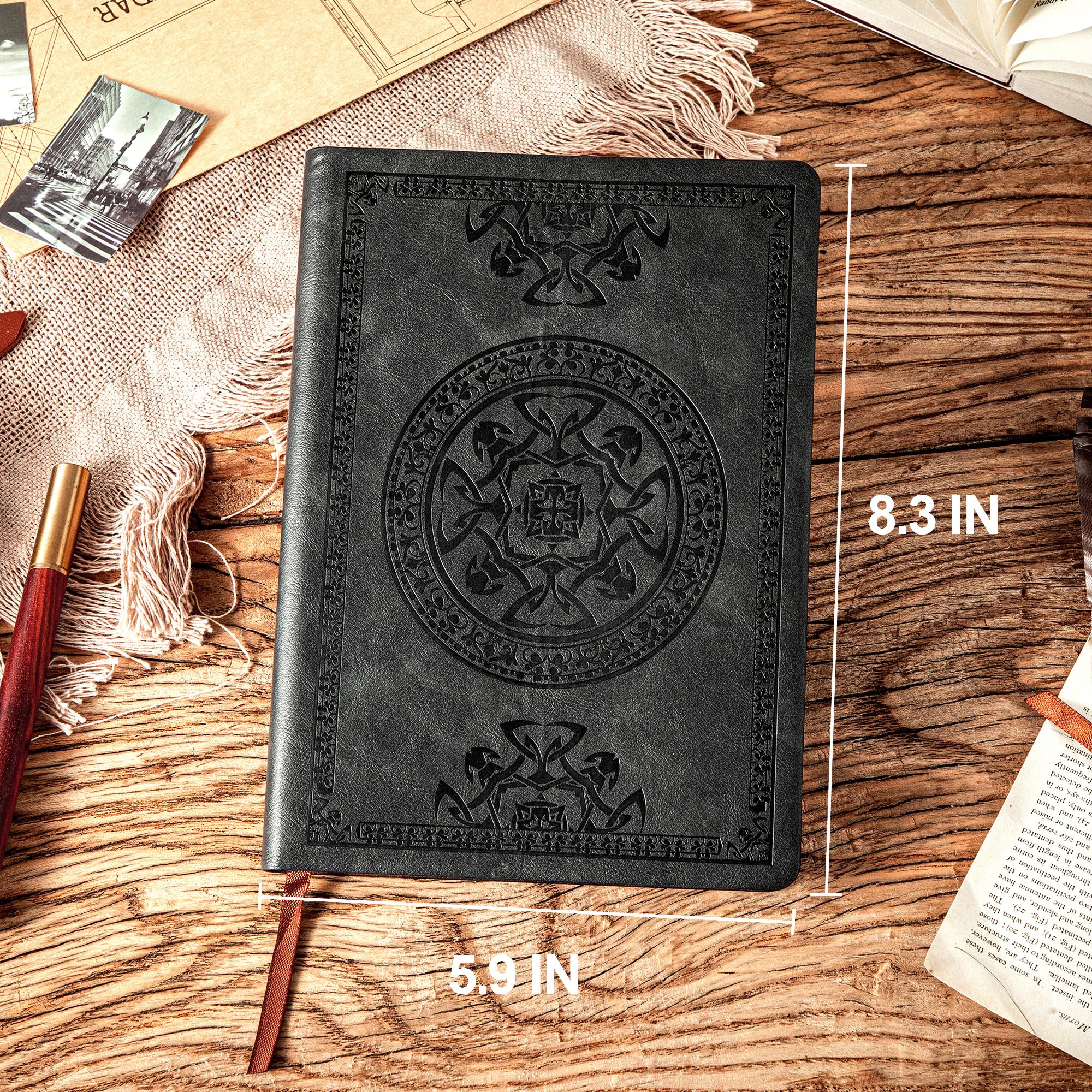 CAGIE Leather Vintage Journal for Men Soft Cover 256 Lined Pages Notebook 180 Lay Flat for Writing Travel Diary, 5.7'' x 8.3'', Black