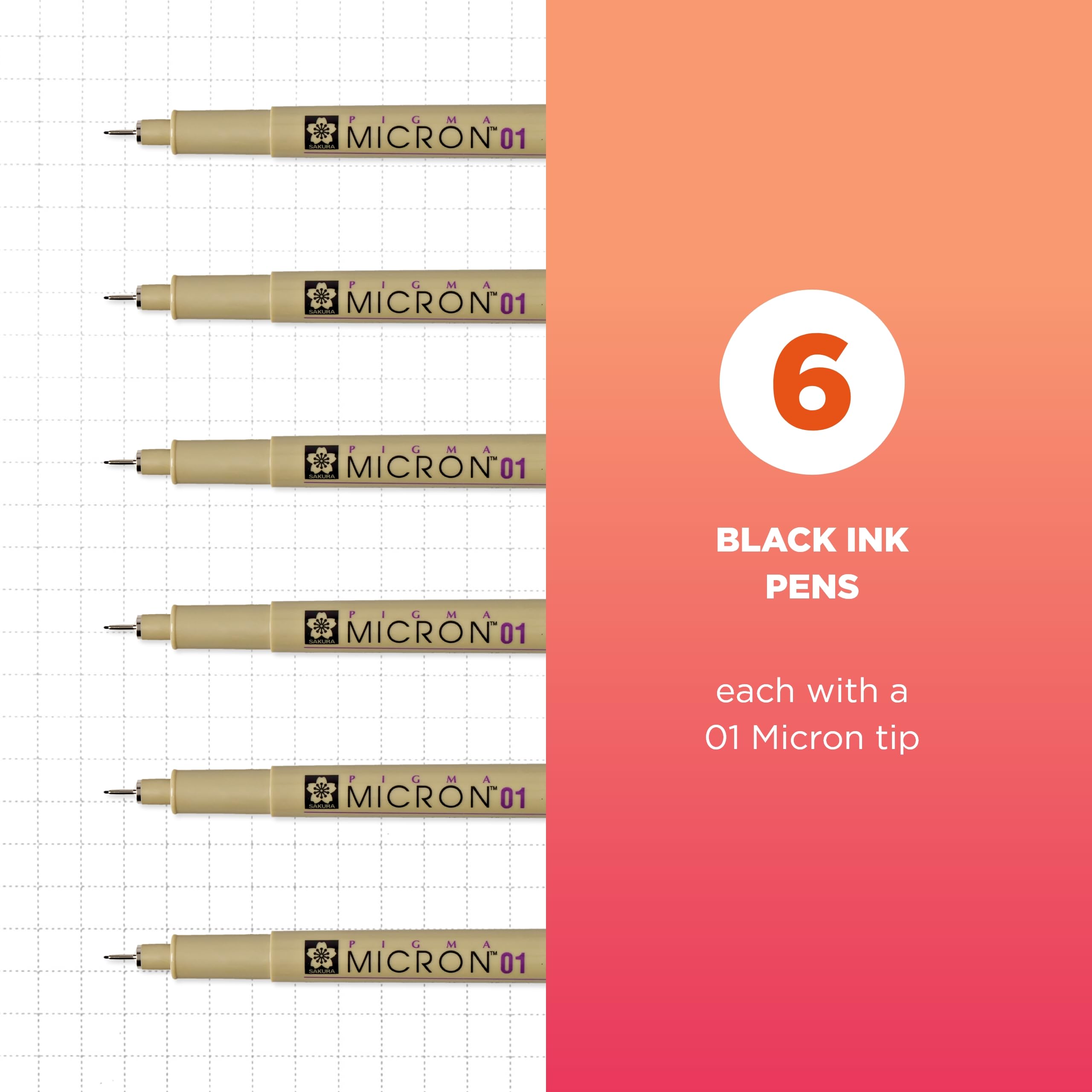 Sakura Pigma 50035 Micron Blister Card Ink Pen Set, Black, 01 6CT