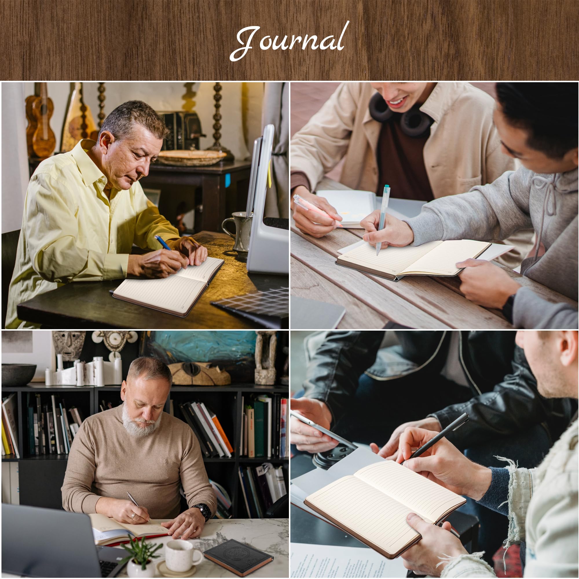 CAGIE Leather Vintage Journal for Men Soft Cover 256 Lined Pages Notebook 180 Lay Flat for Writing Travel Diary, 5.7'' x 8.3'', Black