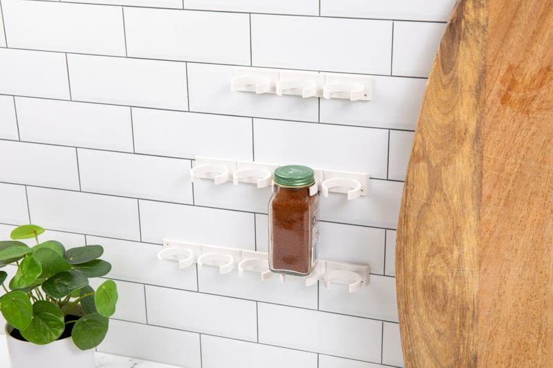 Spice Clip Strips For Cabinet Doors - Organizer for Spices - Spice Rack Holds15 Spice Jars - 3M Adhesive Gripper Clip Strips For Pantry Made of Heavy White Plastic By Crazy Chef
