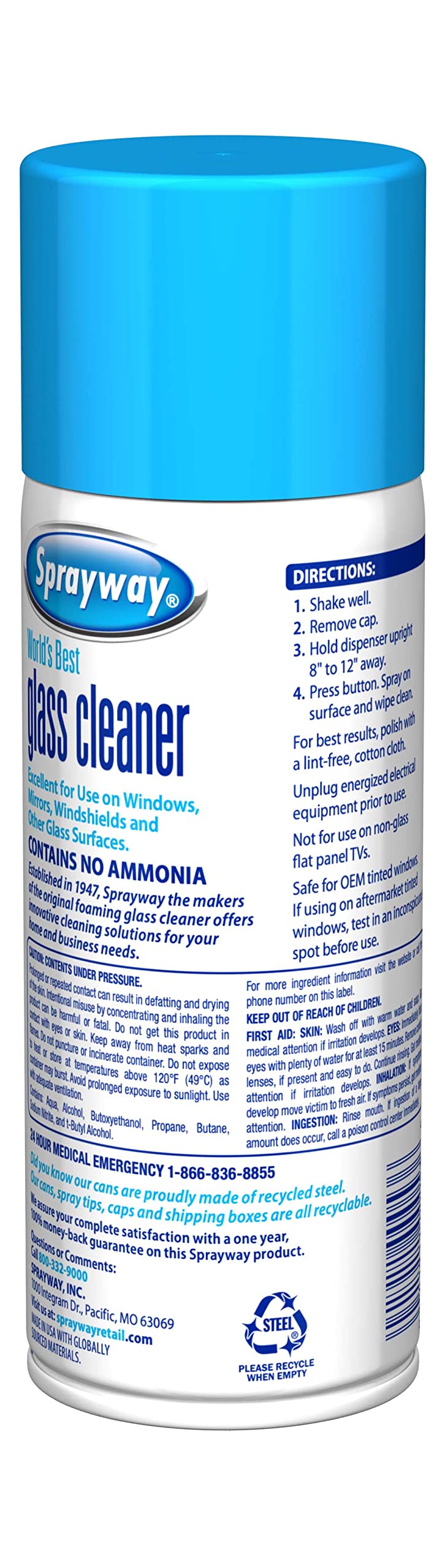 Sprayway Ammonia-Free Glass Cleaner, Foaming Action - Streakless Shine, 1 Count (New & old versions are shipped randomly)