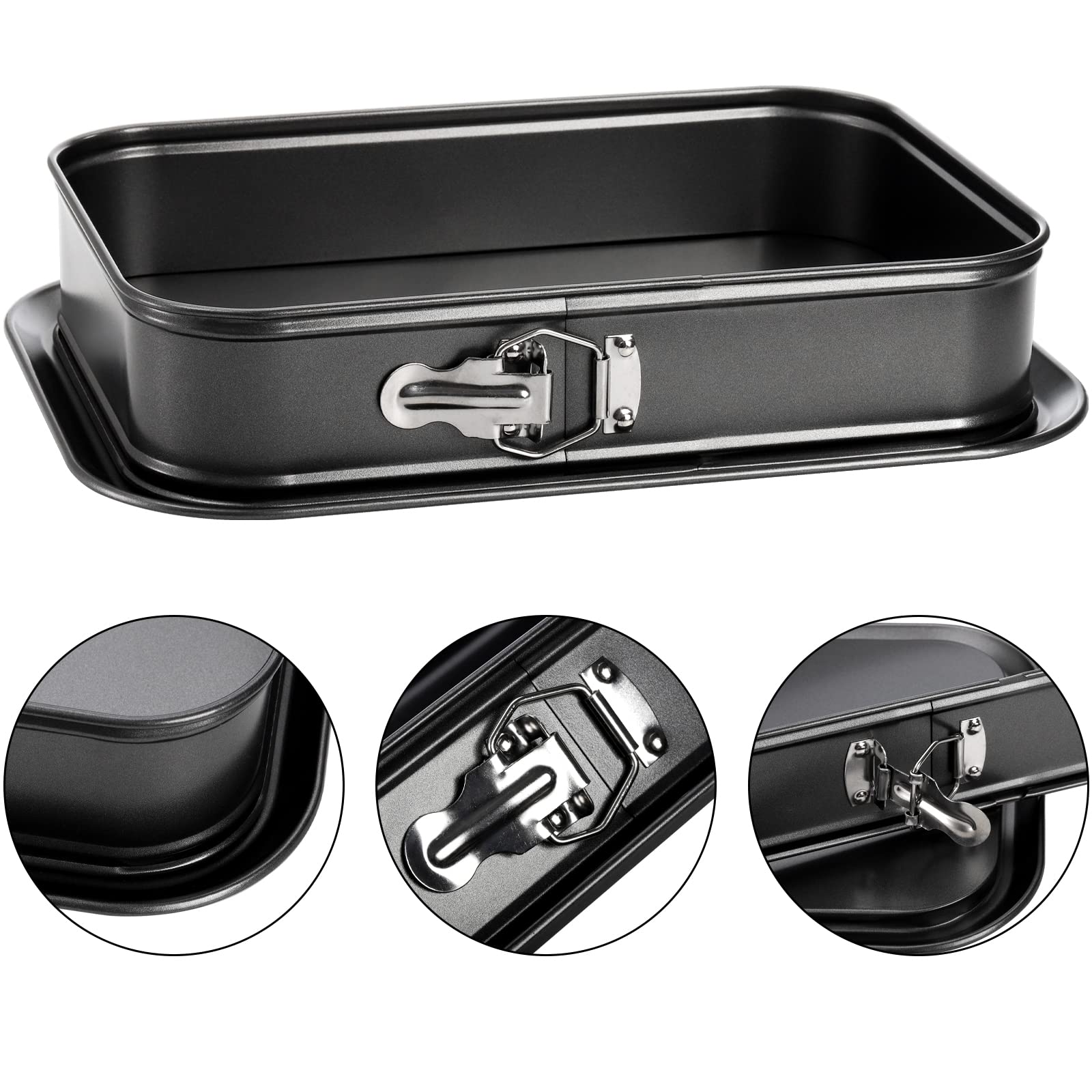 SOUJOY Springform Cake Pan, Non-stick Cheesecake Pan, 14 x 9 Inch Large Rectangle Cake Pan with Removable Bottom, Ice Cream Cake Bakeware, Black