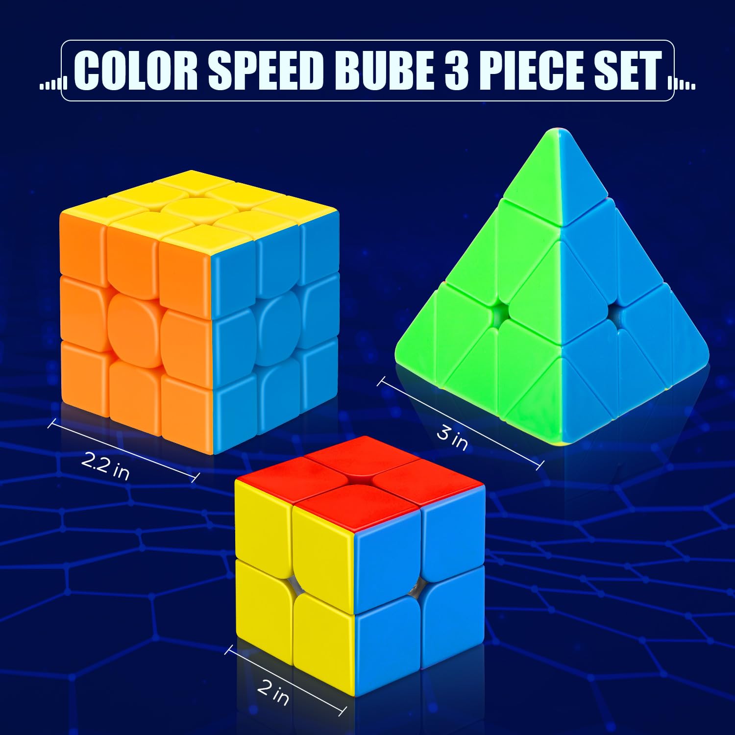 STEAM Life Speed Cube Set 3 Pack Magic Cube - Includes Speed Cubes 3x3, 2x2 Speed Cube, Pyramid Cube - Smoothly Puzzle Cube Collection for Kids Teens & Adults