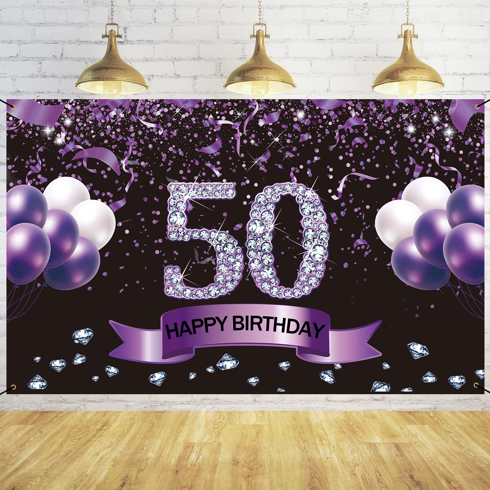 Trgowaul Happy 50th Birthday Decorations for her, Purple Happy 50 Birthday Backdrop Banner for Women, 50 Years Old Bday Party Supplies Photography Background Birthday Sign Poster Decor Gift for Girls