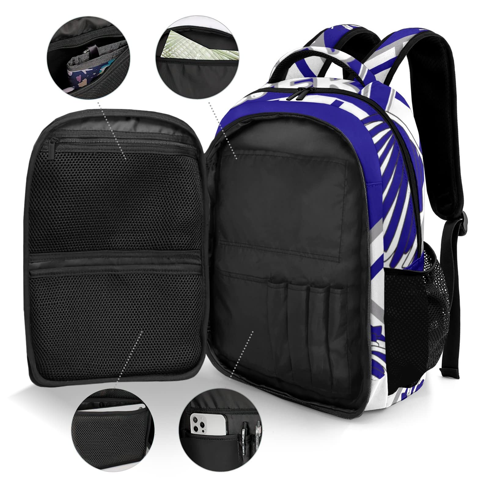 Anneunique Personalized Name Cheerleaders Backpack Custom Multifunctional Waterproof Laptop Bag for Travel Gift Cheer Pom Navy Blue White