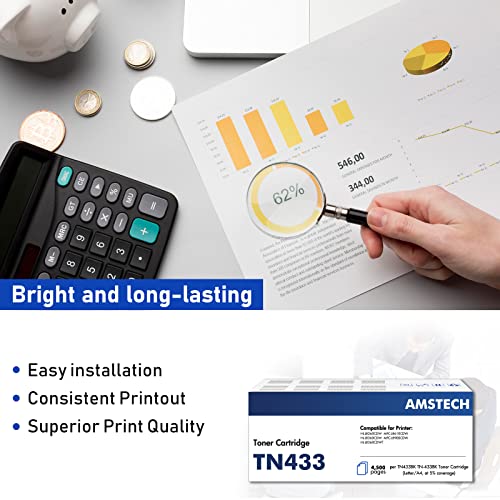 TN-433 TN 433 TN433 Toner Cartridges 4 Pack Compatible for Brother MFC-L8900CDW TN-433 TN433BK TN433C TN433M TN433Y for MFC-L8900CDW HL-L8360CDW HL-L8260CDW MFC-L8610CDW HL-L8360CDWT Printer