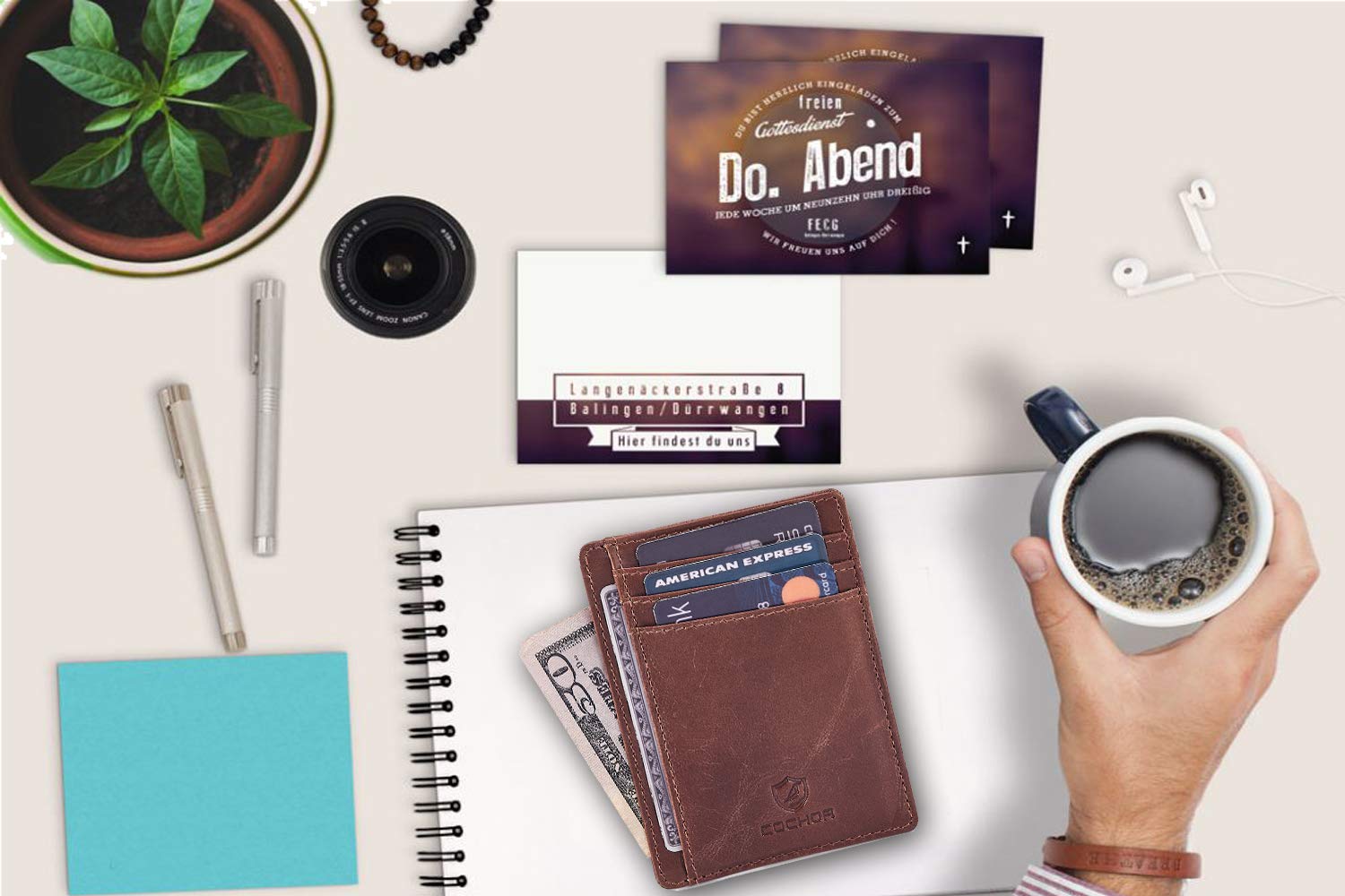 Front Pocket Wallet for Men Women Slim Minimalist Real Leather RFID Blocking Credit Card Holder (COGNAC WAX PULL UP)