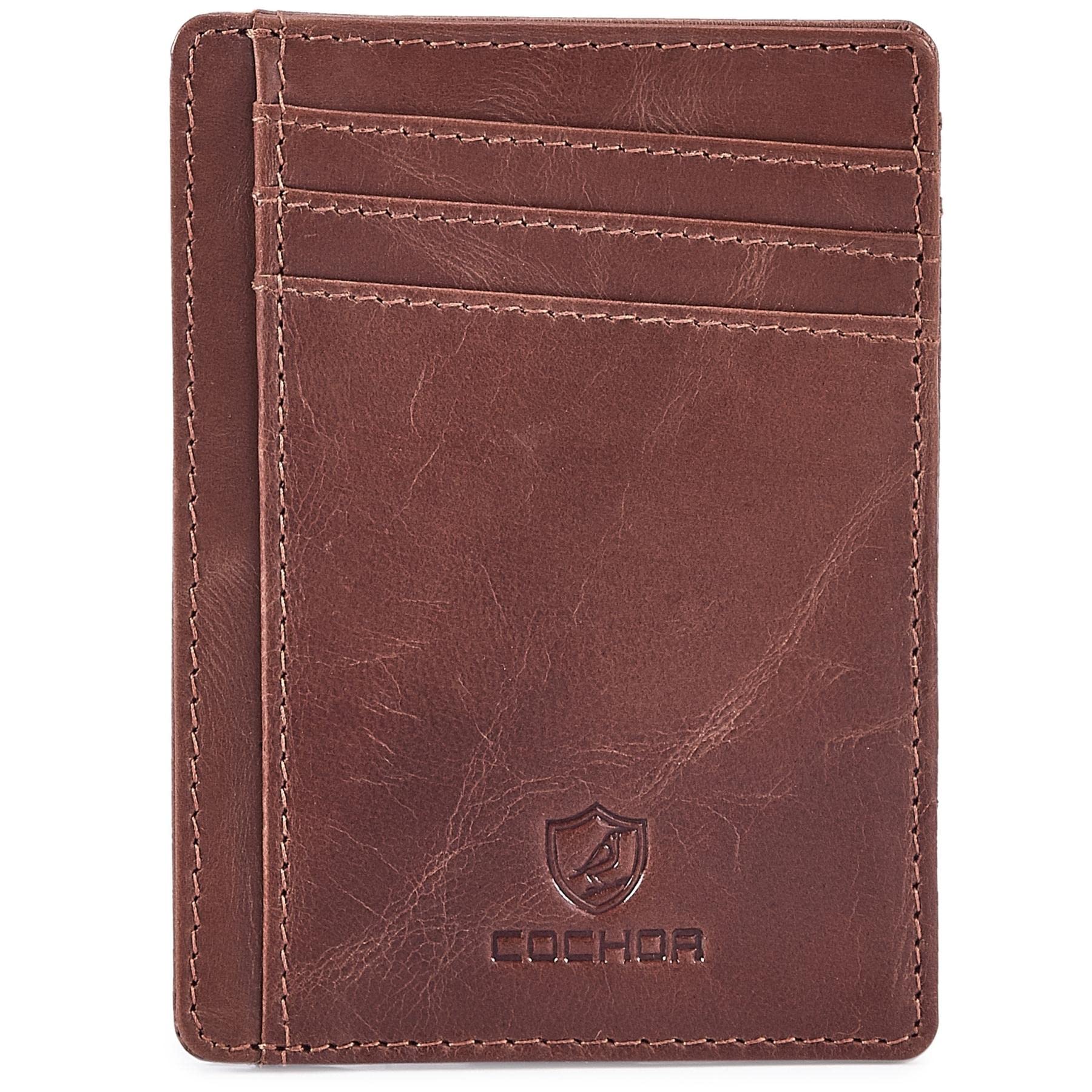 Front Pocket Wallet for Men Women Slim Minimalist Real Leather RFID Blocking Credit Card Holder (COGNAC WAX PULL UP)