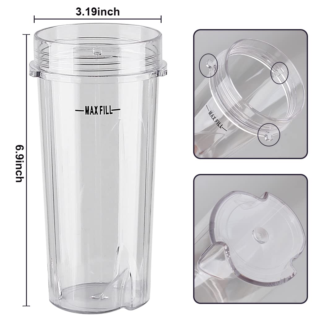 Joyparts Replacement Parts 16oz Single Serve Cup with Sip&Seal Lid, Compatible with Ninja Blender BL200 30/ BL201 30/BL201C 30/BL203QBK/BL100 (2 Pack)
