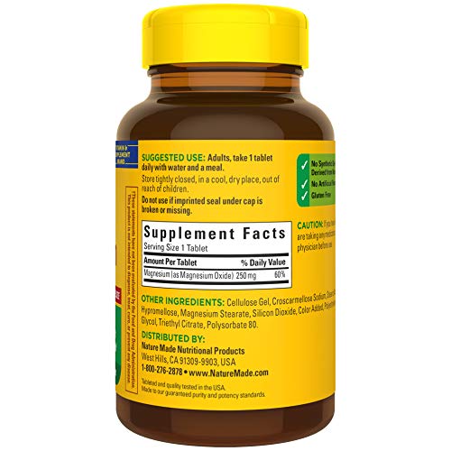 Nature Made Magnesium Oxide 250 mg, Dietary Supplement for Muscle Support, 200 Tablets (Pack of 3)
