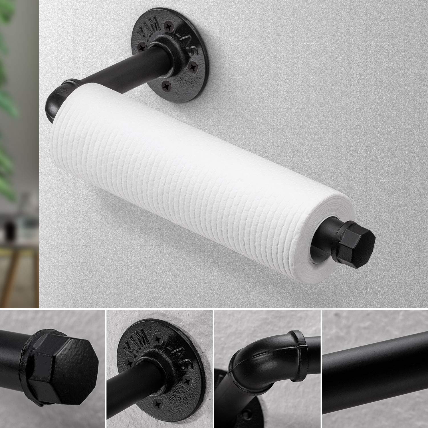 Industrial Pipe Kitchen Paper Towel Holder,Elibbren Heavy Duty DIY Industrial Rustic Wall Mount Paper Towel Ract for Kitchen Bathroom, 1 Pack