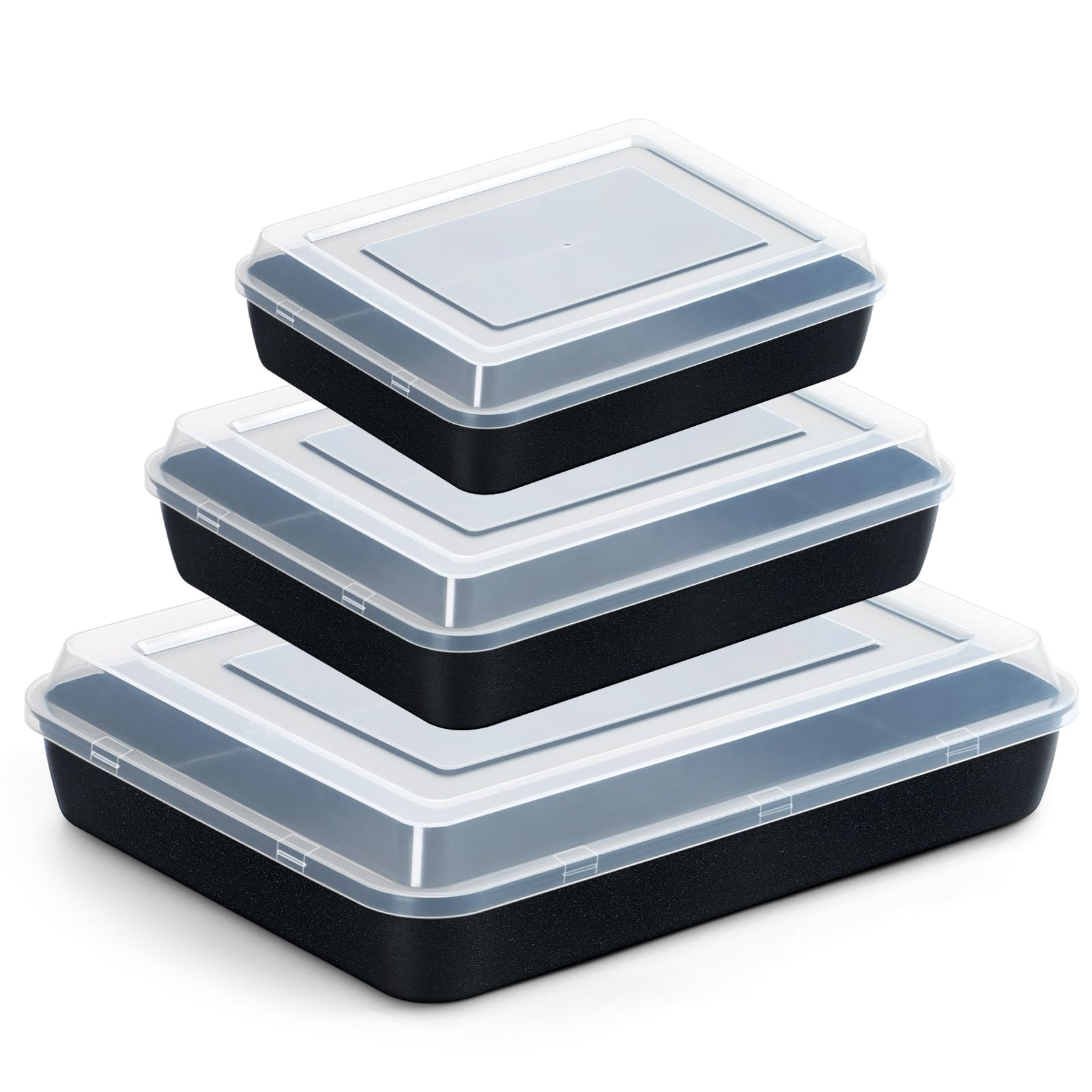 E-far Baking Pans with Lids Set of 3, Nonstick Sheet Cake Pan for Oven Lasagna Brownie Casserole - 12.5/10.5/9.4Inch, Rectangle Metal Bakeware Set, Stainless Steel Core - 6 Pieces(3 Pans + 3 Covers)
