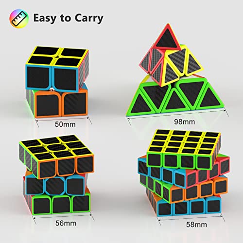 Vdealen Speed Cube Set, Puzzle Cube Bundle of 2x2x2 3x3x3 4x4x4 Pyramid Magic Cube Set, Birthday Party Christmas Stocking Stuffers Gift for Kids Teens Adults(Carbon Fiber Sticker)