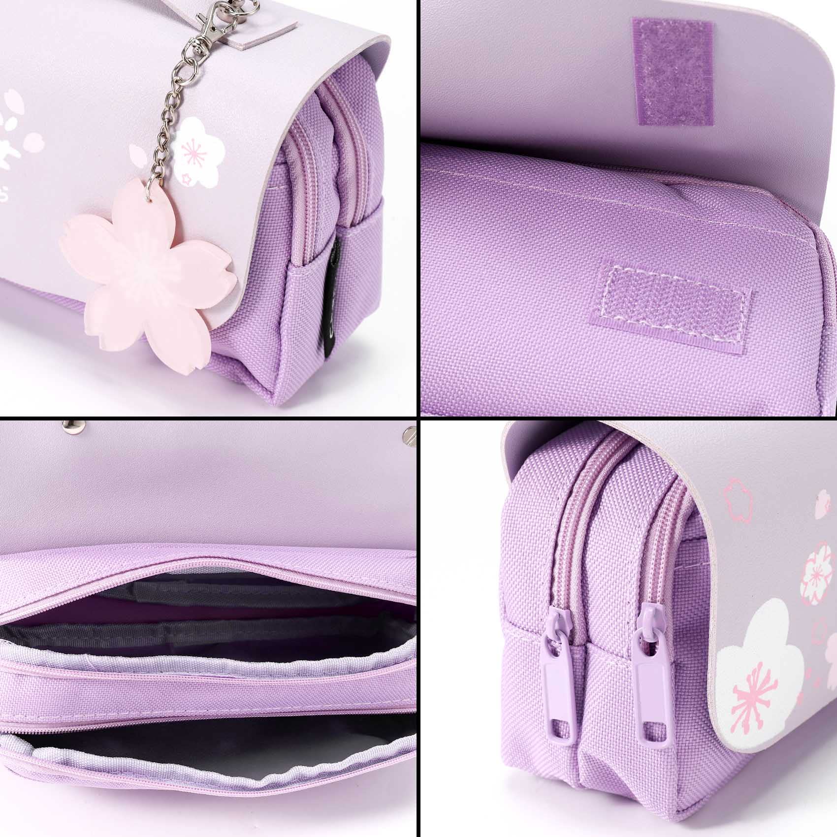 Limnyves Purple Blossom Pencil Case PU Leather Pencil Case Stationery Pencil Case Pencil Case Pencil Case