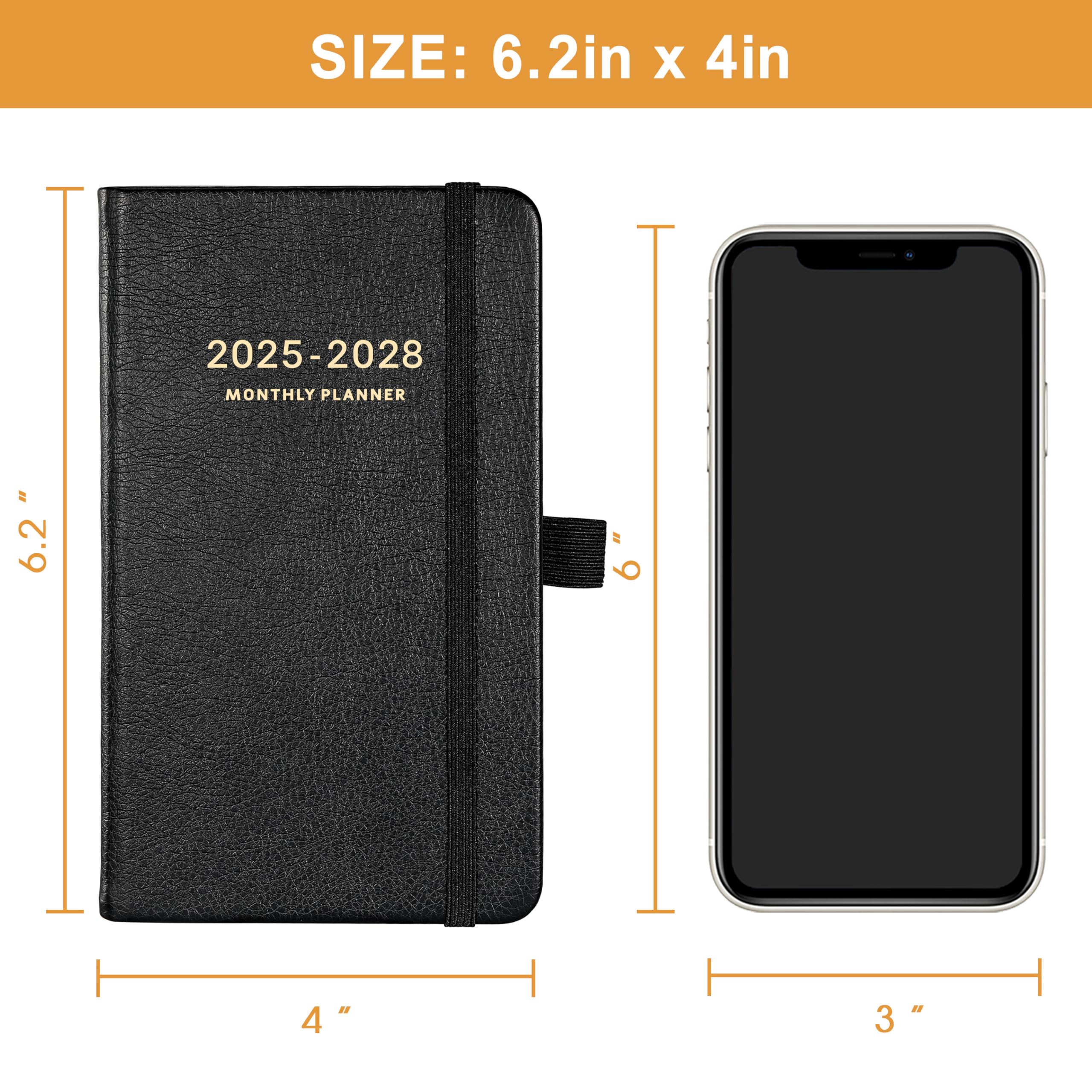 2023-2026 Pocket Planner - Monthly Pocket Planner (36-Month) with 60 Notes Pages, Jul. 2023 - Jun. 2026, 6.2" x 4", 3 Year Monthly Planner with Contacts, Holidays and Pen Holder, Back Pocket with Thick Paper - Black