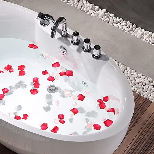 Empava 59 in. Acrylic Freestanding Tub Hydromassage Gracefully Oval Shaped Whirlpool 7 Water Jets Soaking SPA, Double-Ended Massage Bathtub with Black Pillow , White