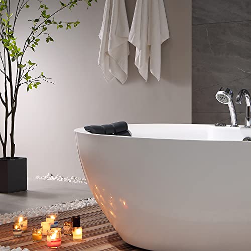 Empava 59 in. Acrylic Freestanding Tub Hydromassage Gracefully Oval Shaped Whirlpool 7 Water Jets Soaking SPA, Double-Ended Massage Bathtub with Black Pillow , White