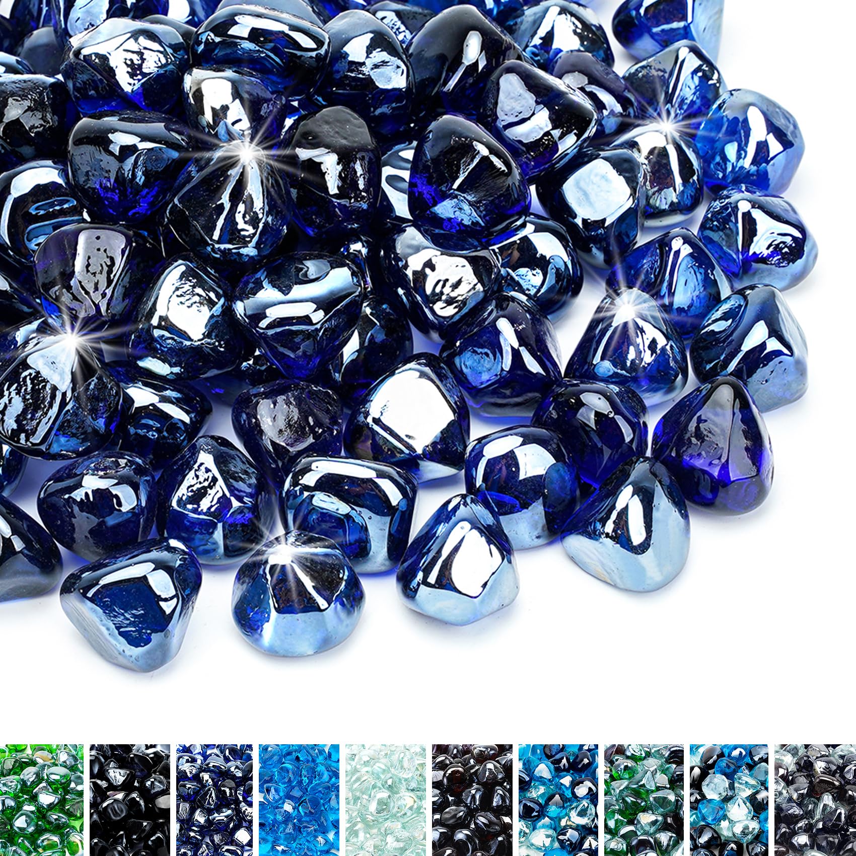 Skyflame 10-Pound Fire Glass Diamonds for Fire Pit Fireplace Landscaping, 1/2 Inch Reflective Glass Fire-Diamonds, Cobalt Blue